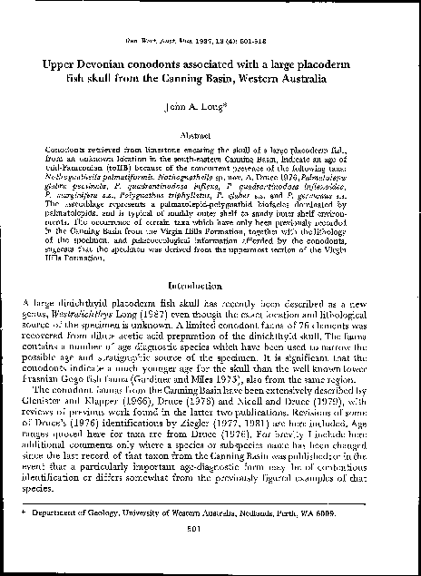 (PDF) Upper Devonian conodonts from the Canning Basin, Western Australia