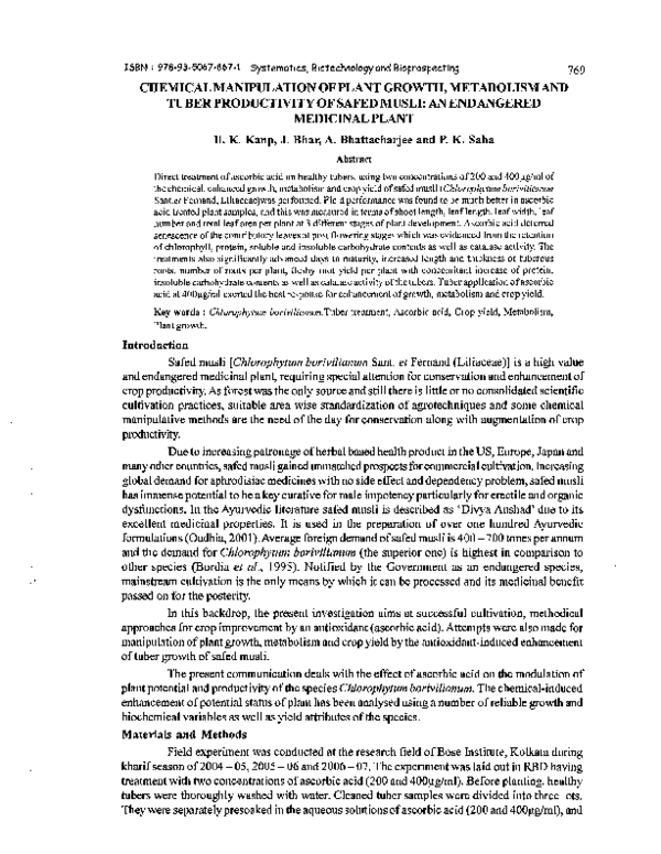 (PDF) CHEMICAL MANIPULATION OF PLANT GROWTH, METABOLISM AND TUBER ...