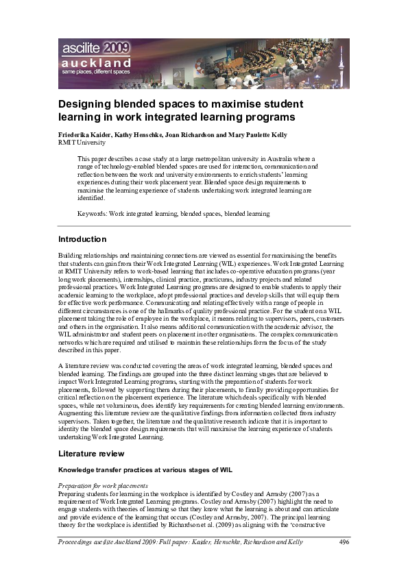 (PDF) Designing blended spaces to maximise student learning in work ...