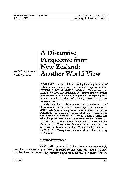 (PDF) A discursive perspective from New Zealand: Another world view