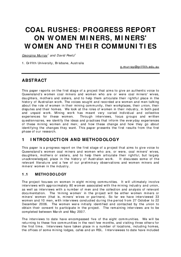 (PDF) Coal rushes: progress report on women miners, miner’s women and ...