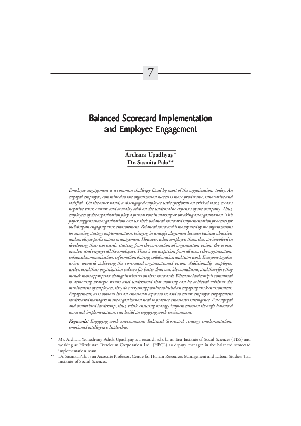 (PDF) Balanced Scorecard Implementation and Employee Eng and Employee Engagement