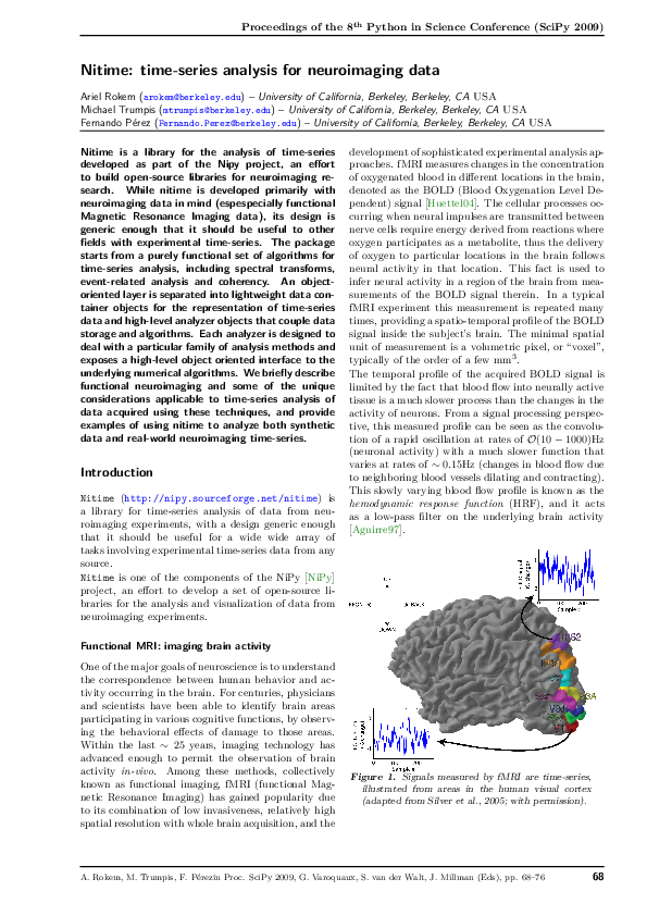 (PDF) Nitime: time-series analysis for neuroimaging data