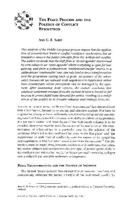 (PDF) The peace process and the politics of conflict resolution