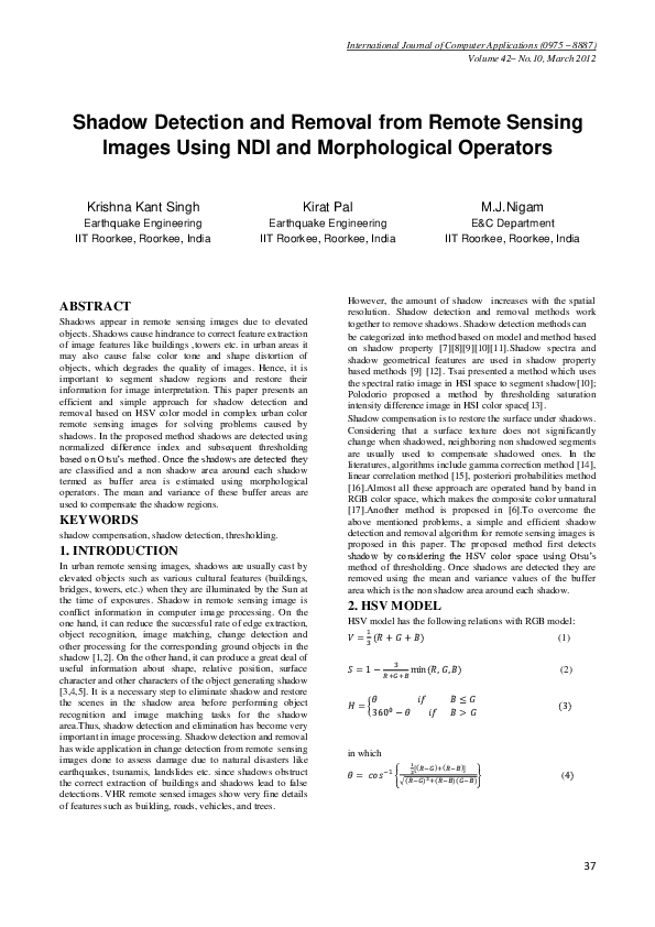 (PDF) Shadow Detection and Removal from Remote Sensing Images Using NDI and Morphological Operators