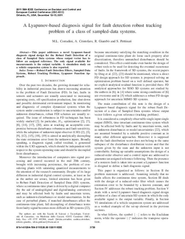 (PDF) A Lyapunov-based diagnosis signal for fault detection robust tracking problem of a class ...