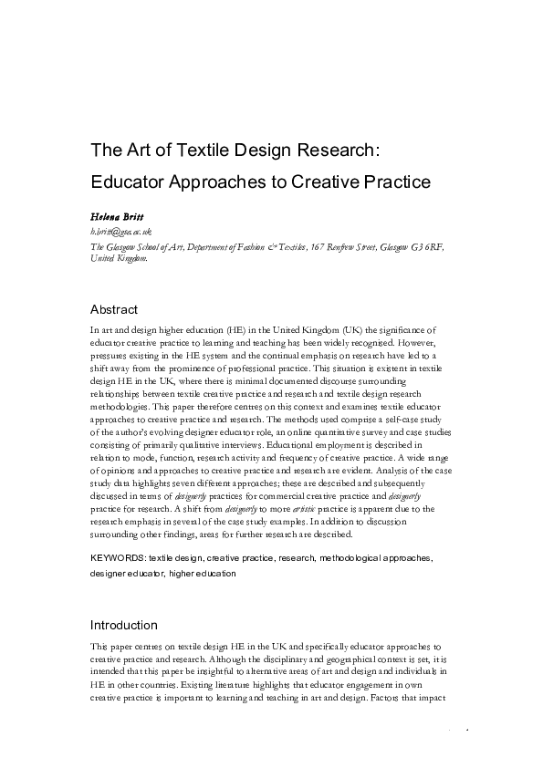 (PDF) The Art of Textile Design Research: Educator Approaches to ...