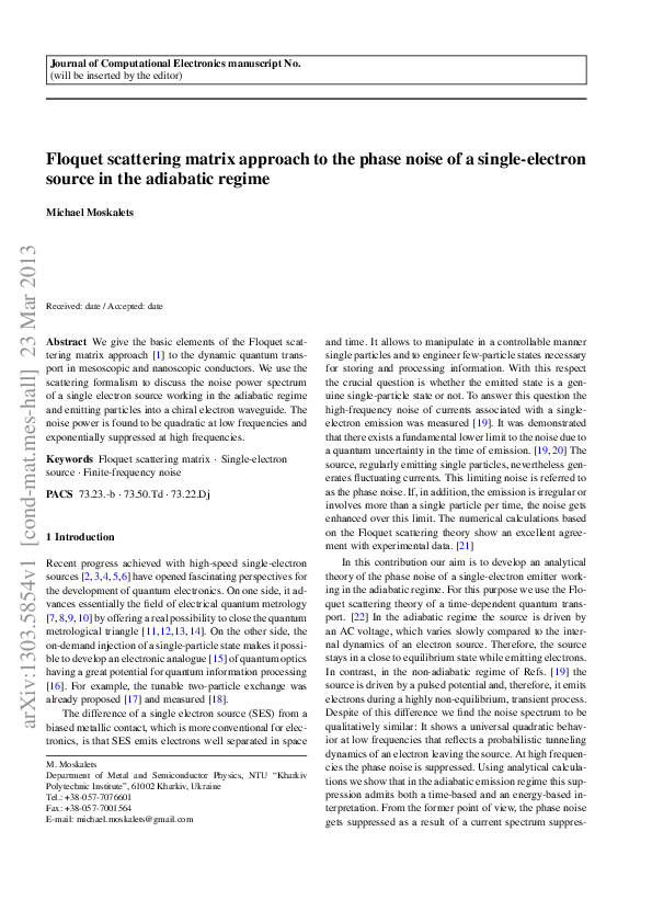(PDF) Floquet scattering matrix approach to the phase noise of a single ...