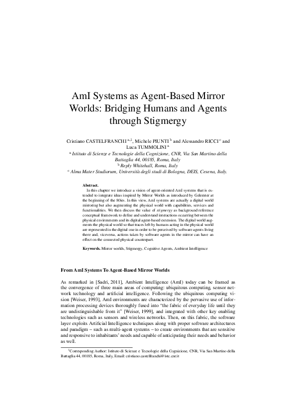 (PDF) AmI Systems as Agent-Based Mirror Worlds: Bridging Humans and Agents through Stigmergy