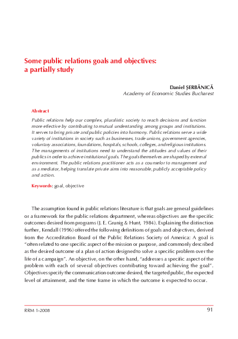 (PDF) Some public relations goals and objectives a partially study