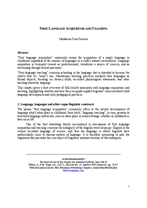 (PDF) First language acquisition and teaching