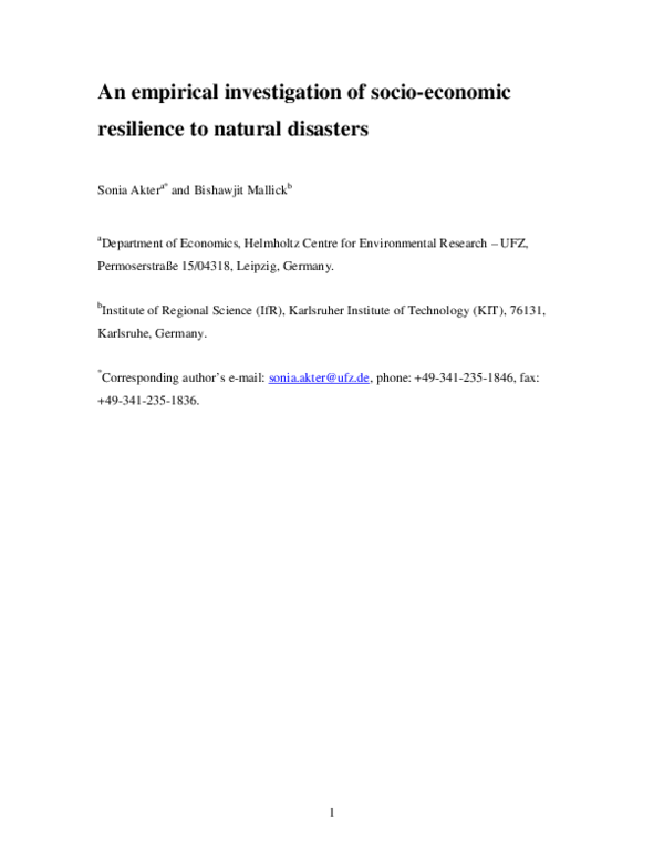 (PDF) An empirical investigation of socio-economic resilience to ...