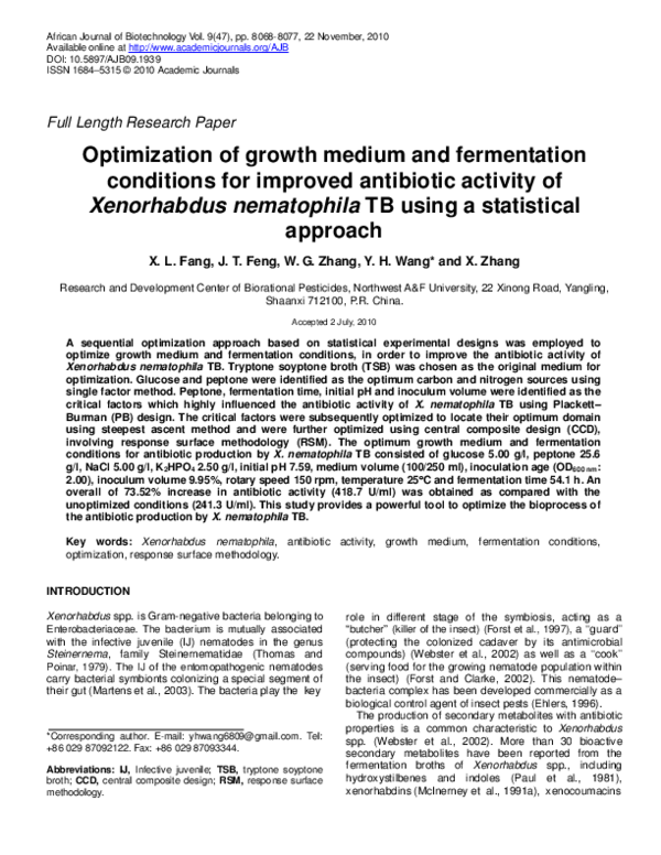 (PDF) Optimization of growth medium and fermentation conditions for improved antibiotic activity ...