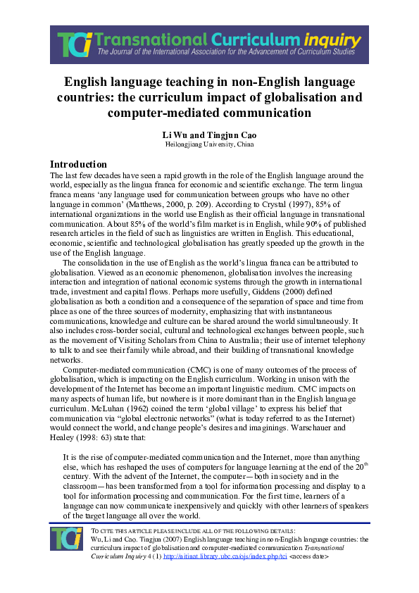 (PDF) English language teaching in non-English language countries: the ...