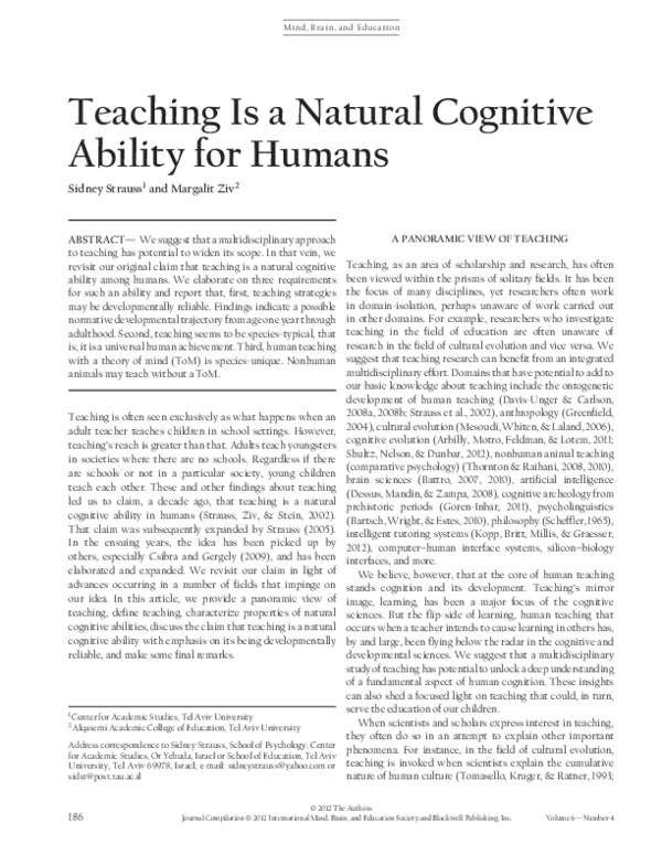 (PDF) Teaching is a natural cognitive ability for humans