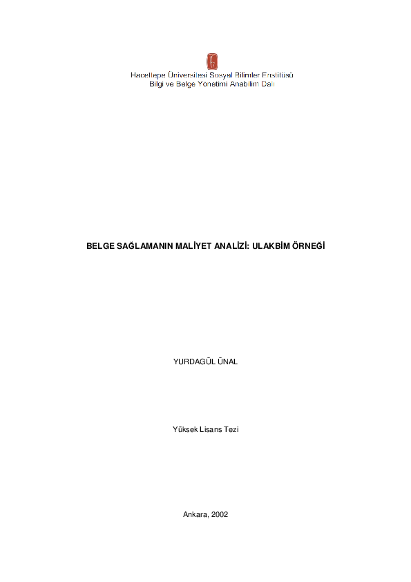 (PDF) BELGE SAĞLAMANIN MALİYET ANALİZİ: ULAKBİM ÖRNEĞİ