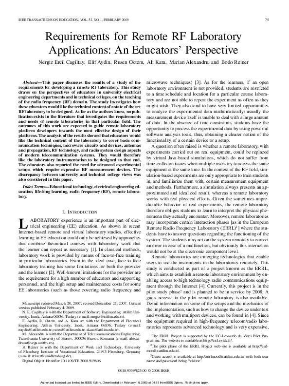 (PDF) Requirements for Remote RF Laboratory Applications: An Educators ...
