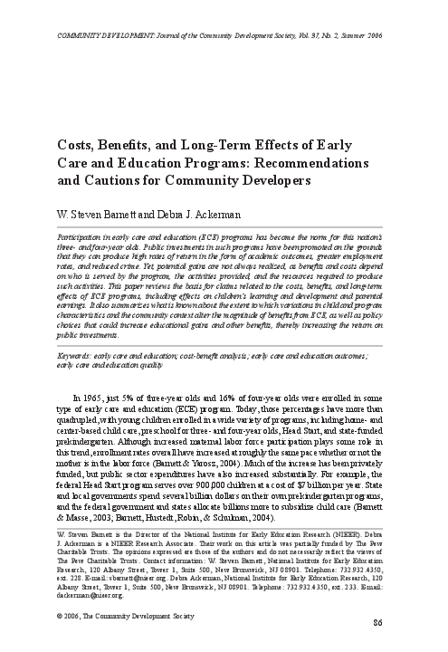 (PDF) Costs, Benefits, and Long-Term Effects of Early Care and ...