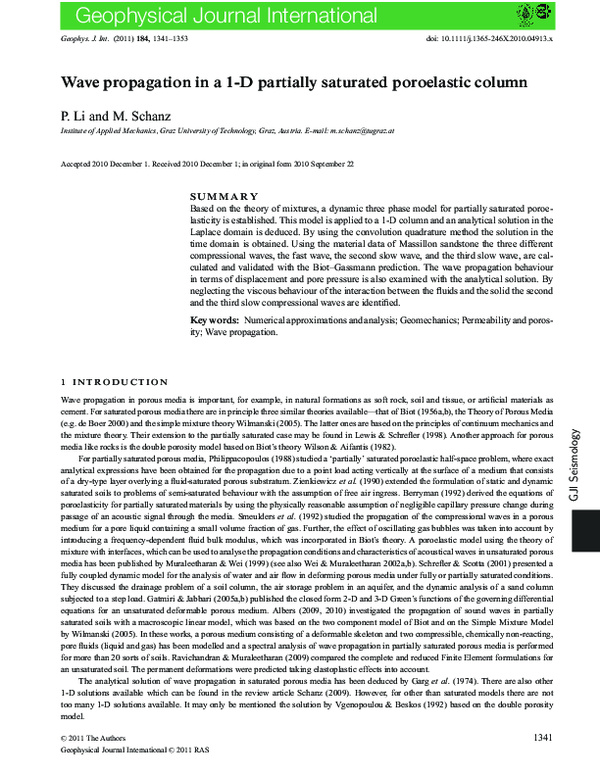 Pdf Wave Propagation In A 1 D Partially Saturated Poroelastic Column