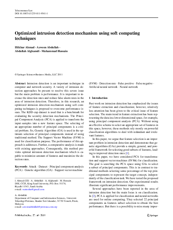 (PDF) Optimized intrusion detection mechanism using soft computing ...