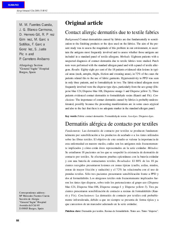 (PDF) Contact allergic dermatitis due to textile fabrics