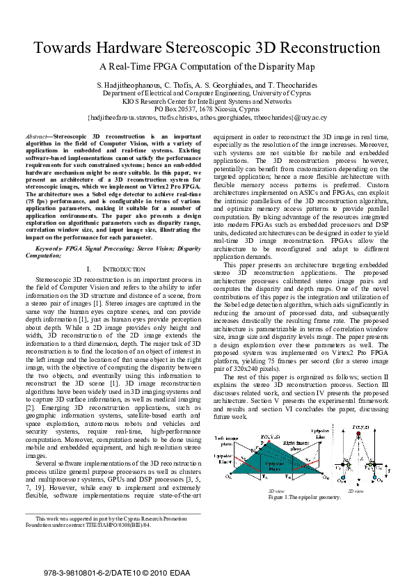 Pdf Towards Hardware Stereoscopic 3d Reconstruction A Real Time Fpga Computation Of The