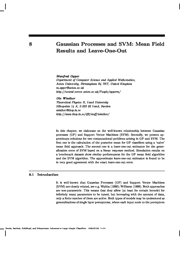 (PDF) Gaussian processes and SVM: Mean field and leave-one-out