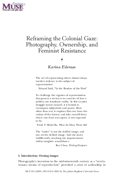 (PDF) Reframing the Colonial Gaze: photography, ownership, and feminist ...