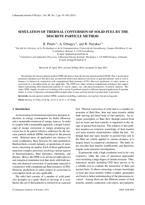 (PDF) SIMULATION OF THERMAL CONVERSION OF SOLID FUEL BY THE DISCRETE PARTICLE METHOD