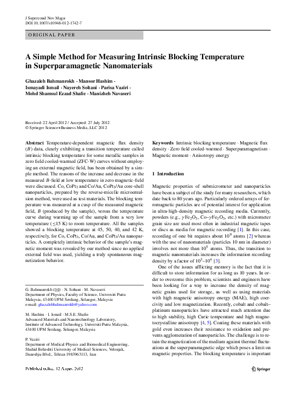 (PDF) A Simple Method for Measuring Intrinsic Blocking Temperature in ...