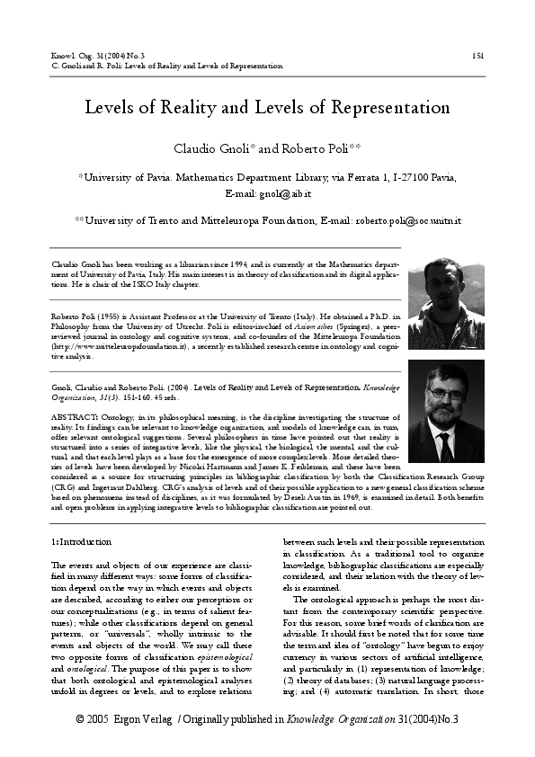 (PDF) Levels of Reality and Levels of Representation