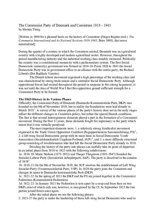 (PDF) The Communist Party of Denmark and Comintern 1919 - 1943