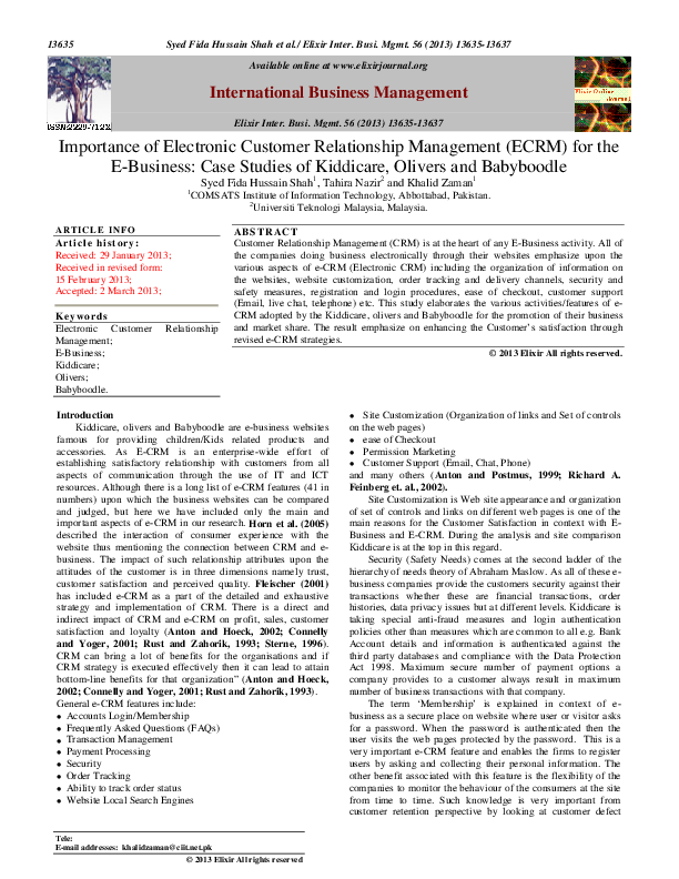 (PDF) Importance of Electronic Customer Relationship Management (ECRM) for the E-Business: Case ...
