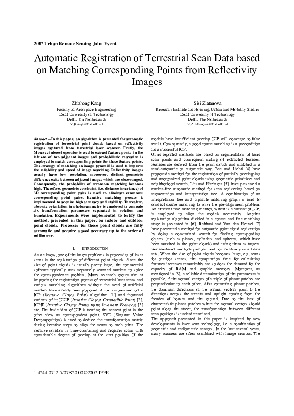 Pdf Automatic Registration Of Terrestrial Scan Data Based On Matching Corresponding Points