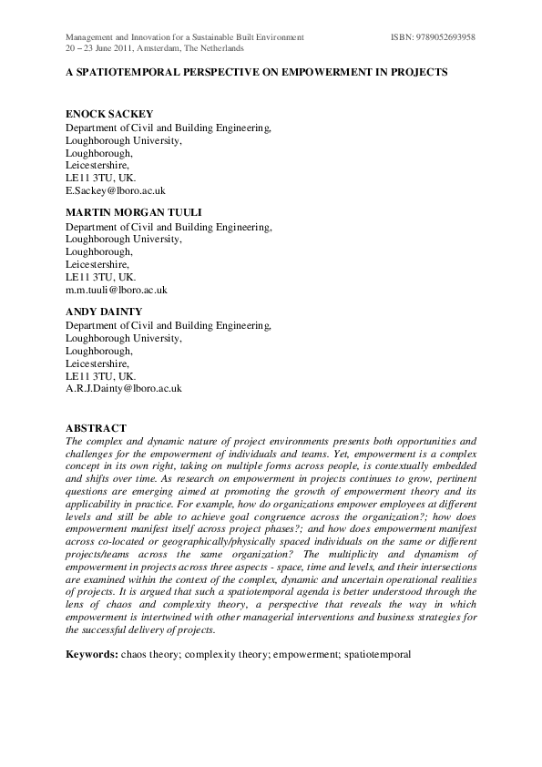 (PDF) A SPATIOTEMPORAL PERSPECTIVE ON EMPOWERMENT IN PROJECTS