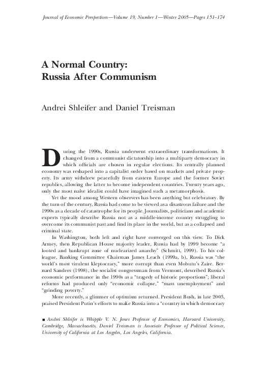 (PDF) A Normal Country: Russia After Communism