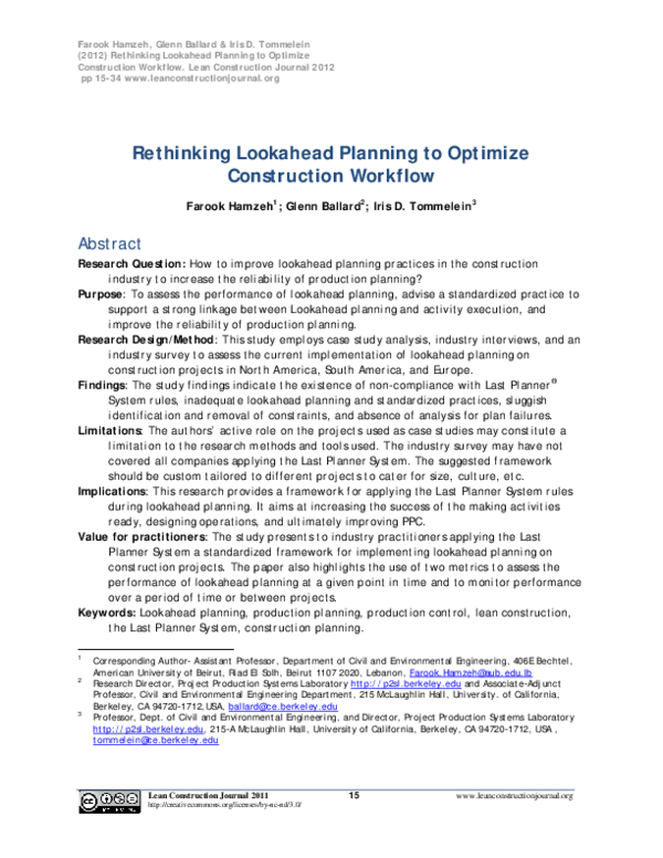 (PDF) Rethinking Lookahead Planning to Optimize Construction Workflow