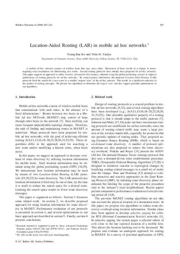 Pdf Location Aided Routing Lar In Mobile Ad Hoc Networks