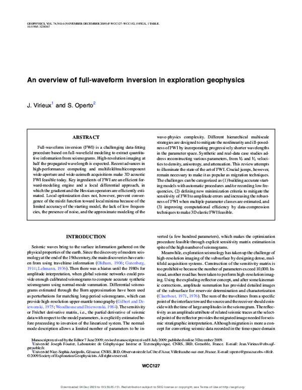 (PDF) An overview of full-waveform inversion in exploration geophysics