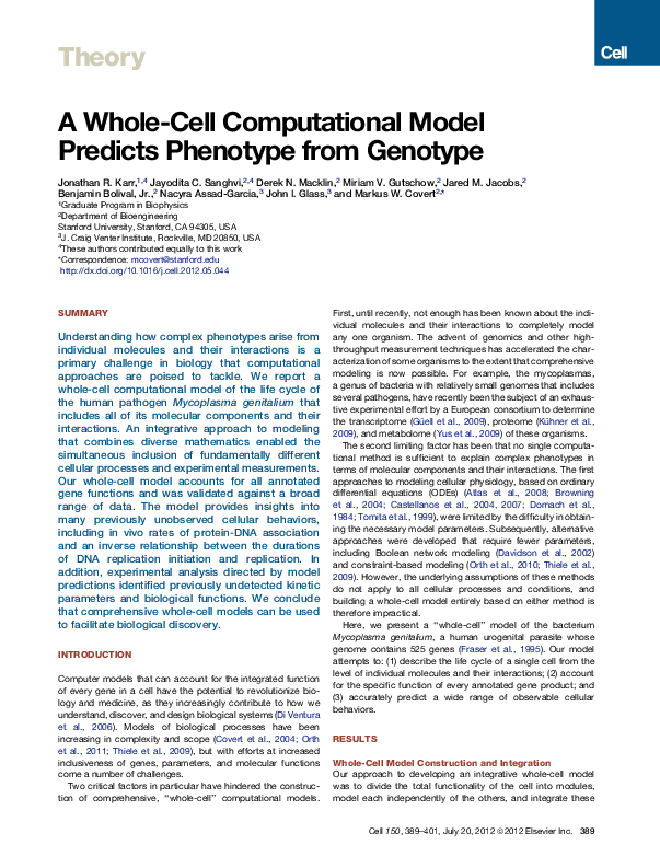 (PDF) A whole-cell computational model predicts phenotype from genotype