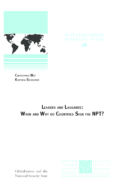 (PDF) Leaders and laggards: When and why do countries sign the NPT