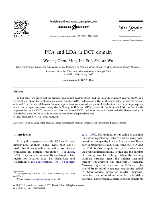(PDF) PCA and LDA in DCT domain