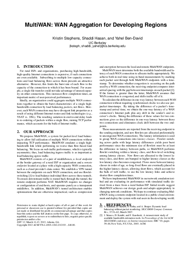 (PDF) MultiWAN WAN Aggregation for Developing Regions