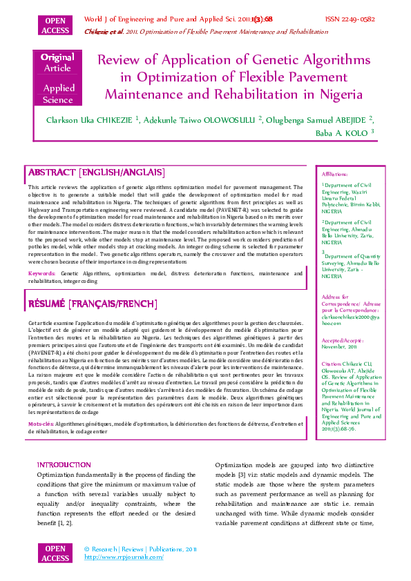 Pdf Review Of Application Of Genetic Algorithms In Optimization Of Flexible Pavement