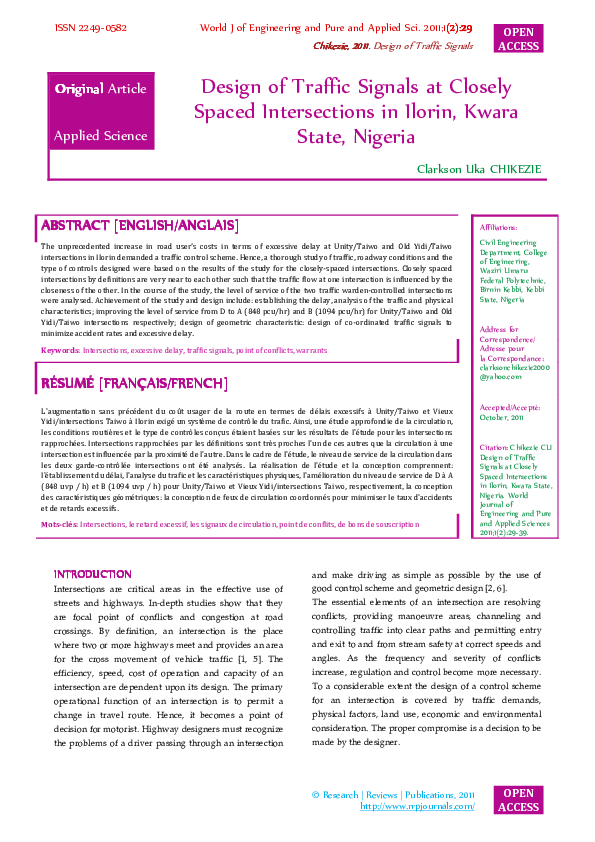 (PDF) Design of Traffic Signals at Closely Spaced Intersections in ...