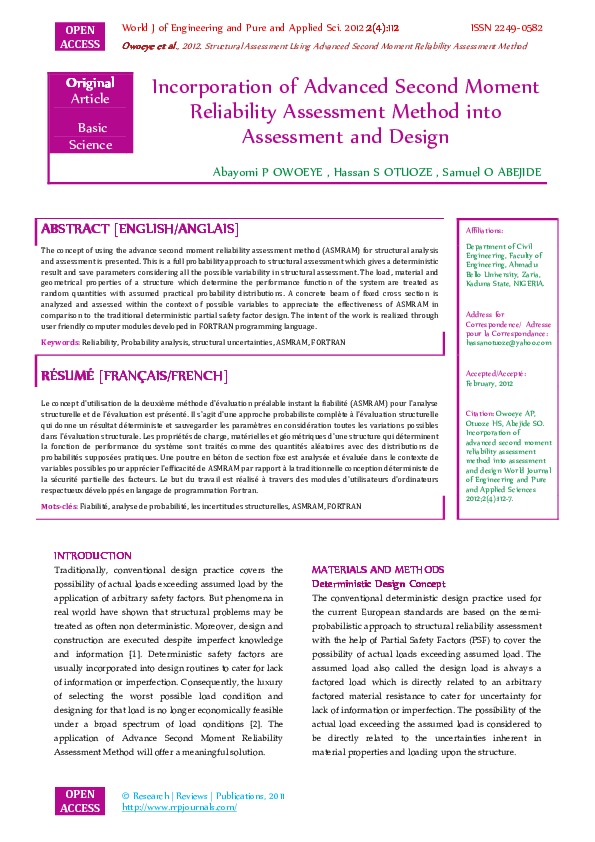 (PDF) Incorporation of Advanced Second Moment Reliability Assessment Method into Assessment and ...
