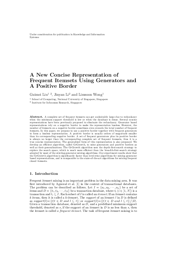 Pdf A New Concise Representation Of Frequent Itemsets Using Generators And A Positive Border