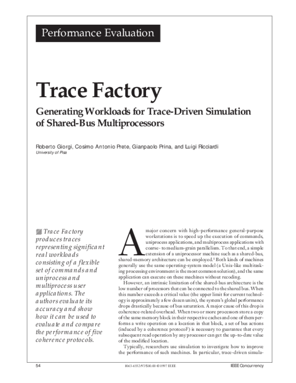 (PDF) Trace Factory: generating workloads for trace-driven simulation of shared-bus multiprocessors
