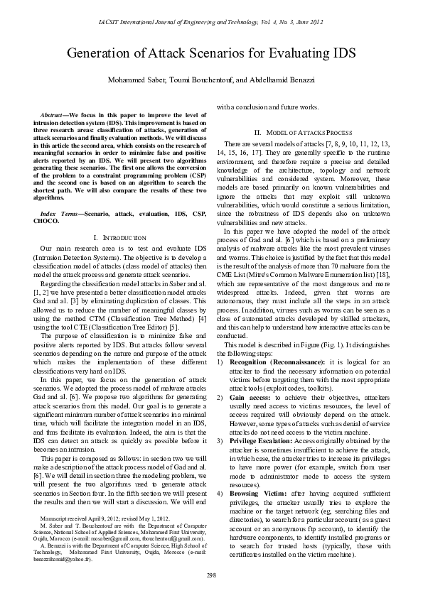 (PDF) Generation of Attack Scenarios for Evaluating IDS