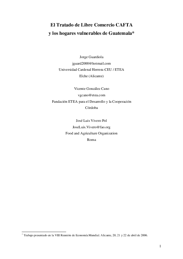 (PDF) El tratado de libre comercio CAFTA y los hogares vulnerables de Guatemala